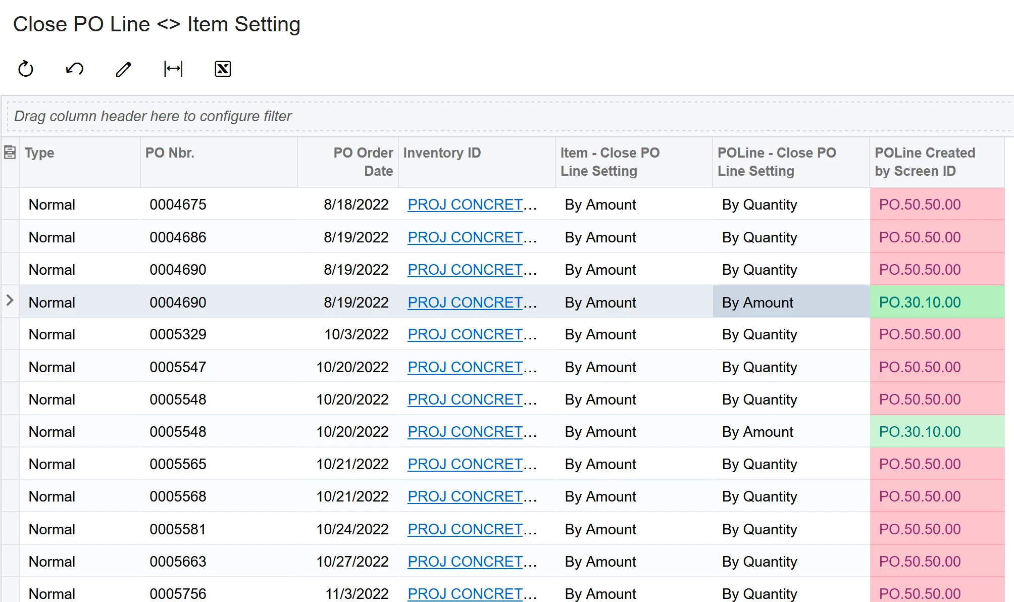 Create Purchase Order Screen Changes Close PO Line To By Quantity