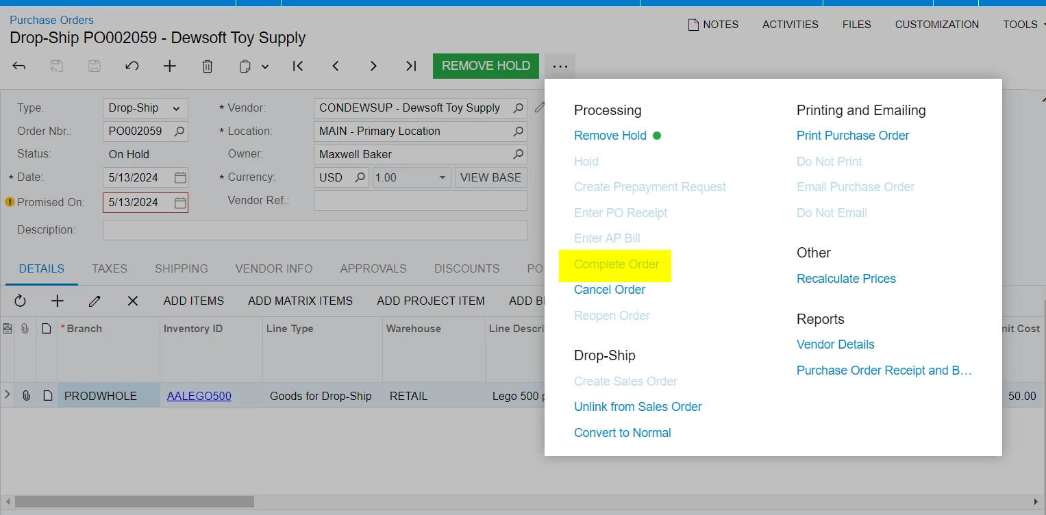 Force close of Purchase Order via Custom SQL Script | Community