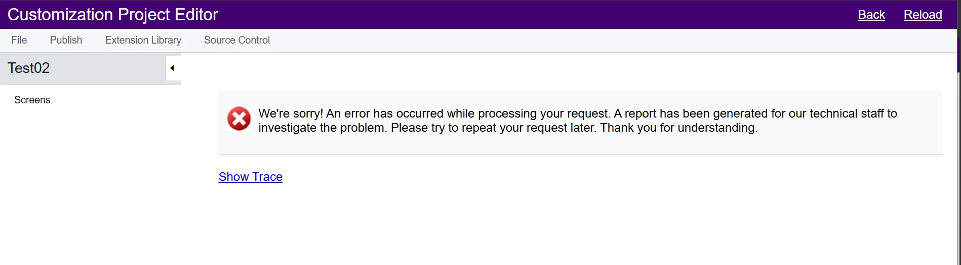 Unable to publish any customization project to Myob instance | Community