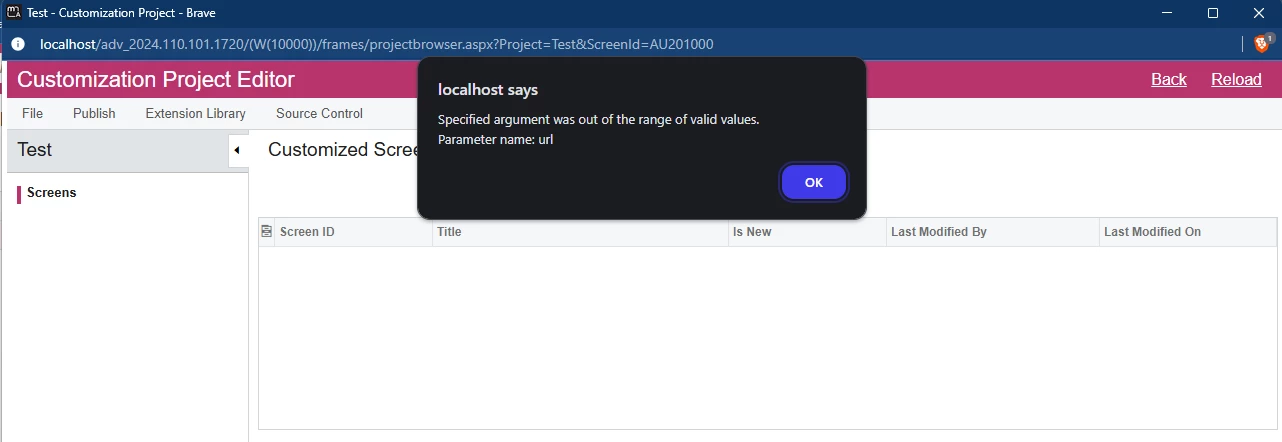 Unable to publish any customization project to Myob instance | Community