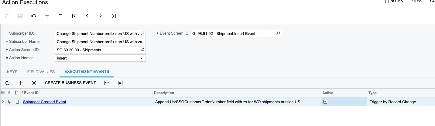 Business Event to update custom field in Shipment - error on Action Execution | Community