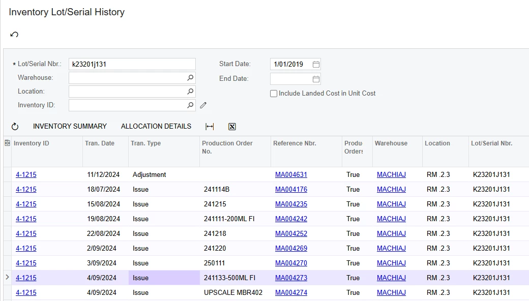 Extracting Production Order Reference into Inventory Lot/Serial History Screen | Community