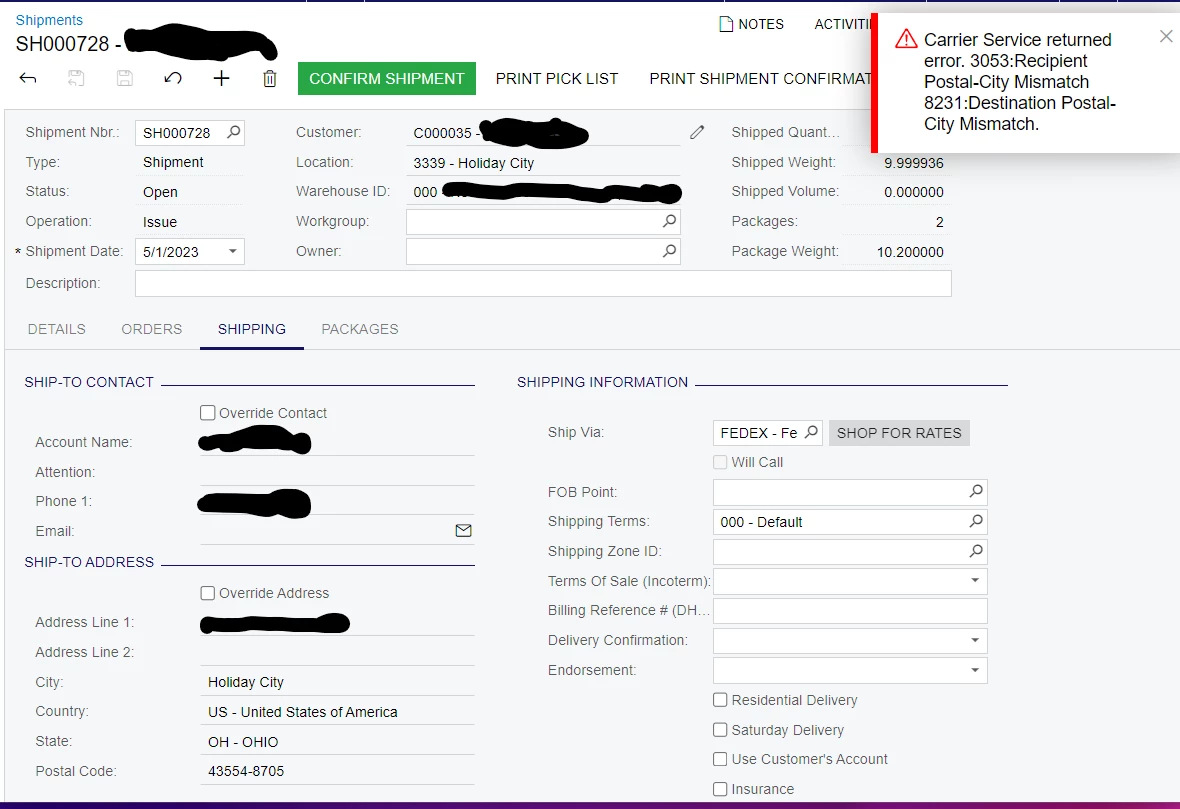 Shipments Zip Code Error Community