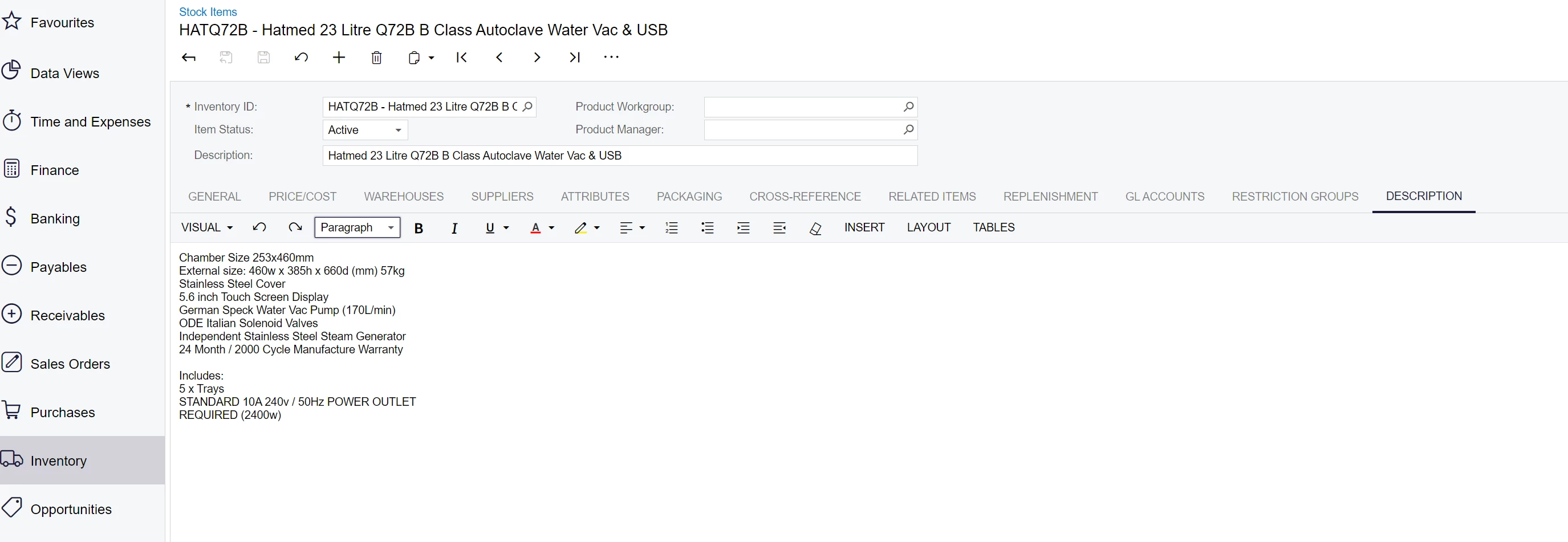 Export Stock Item Description Tab Community