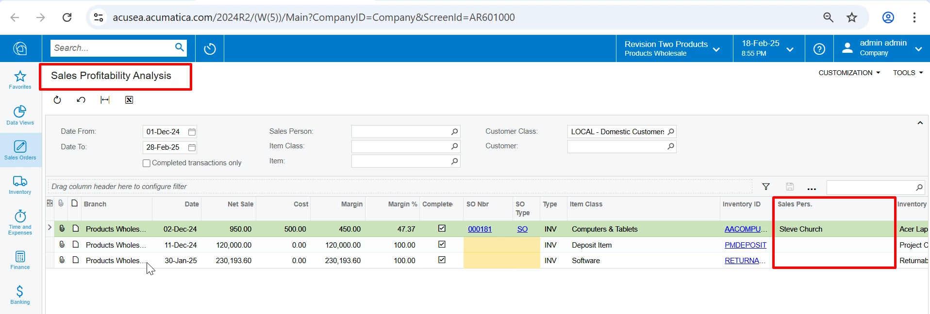 Acumatica AR report based on sales person | Community