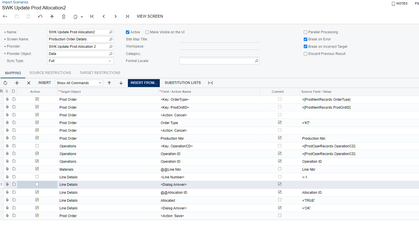 How to update Allocated checkbox in Production Details screen by using import scenario. | Community