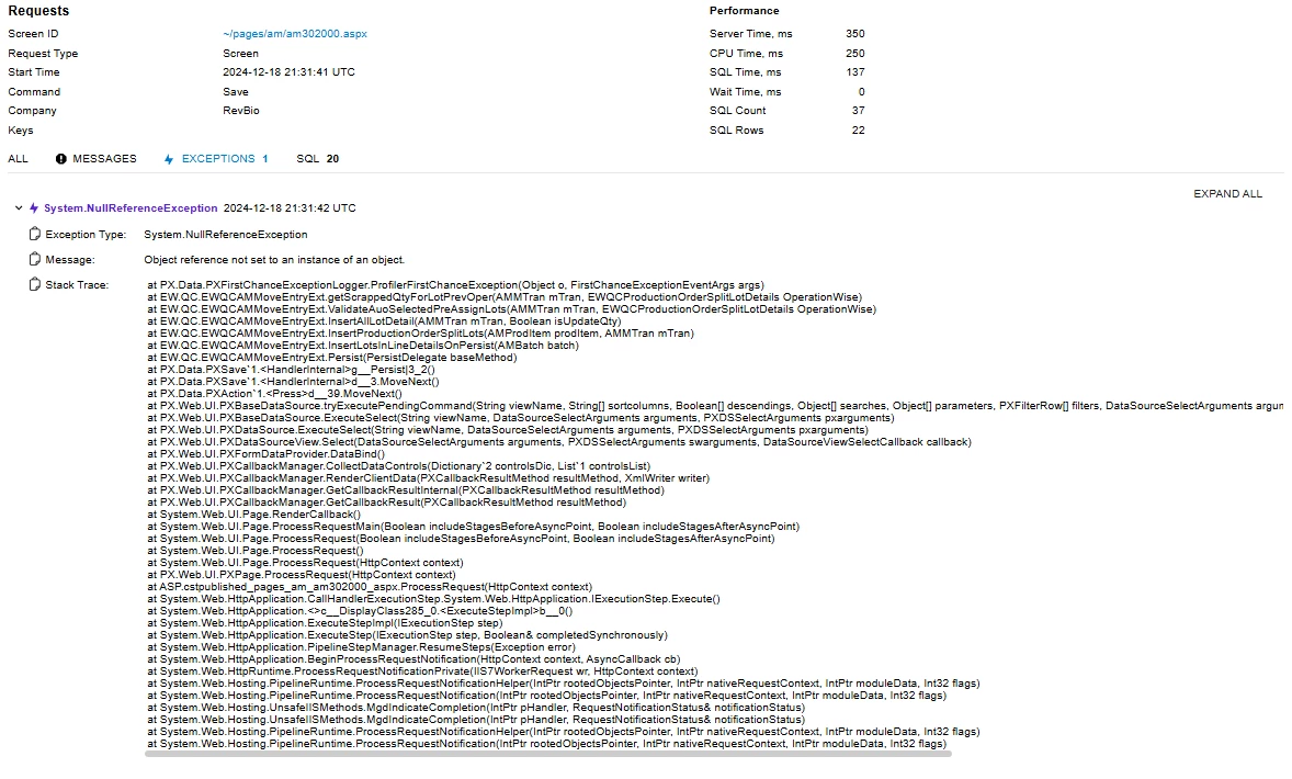 Null error occurring when attempting a move transaction after updating to 24R2 | Community
