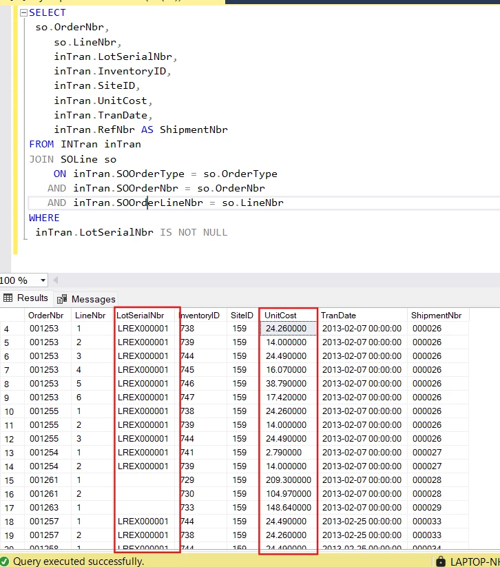 How to get the acurate unit cost of a item based on the Lot/Serial through a GI? | Community