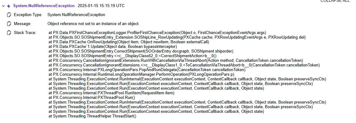 Object reference not set to an instance of an object when trying to correct a shipment | Community