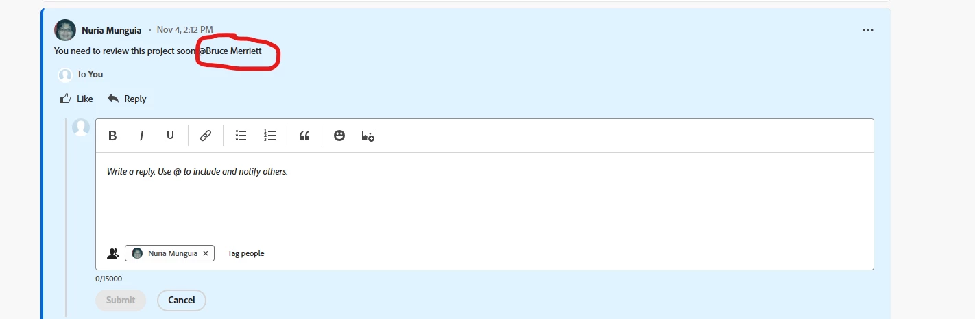 Use @ symbol in Fusion for directed update to tag user | Community