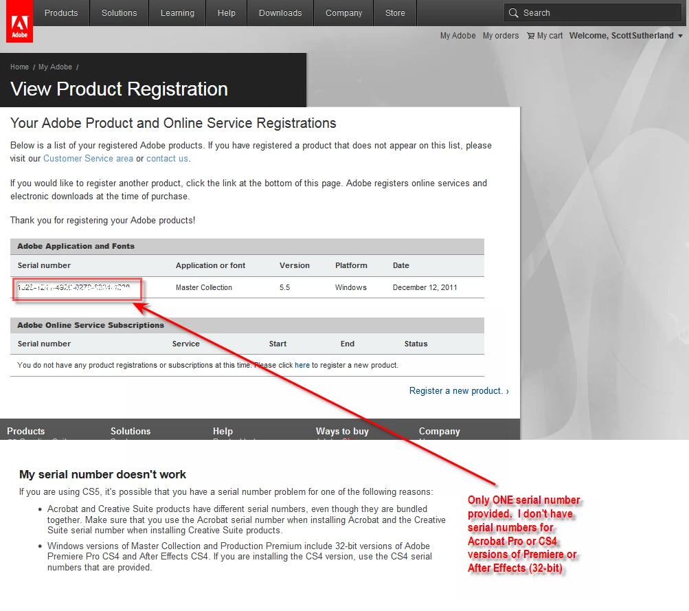 Missing Serial Numbers for CS4 COmponents & Acrobat X Pro | Community