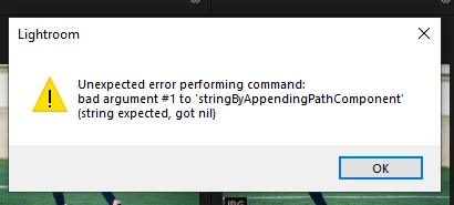 Lightroom Win Export Bad argument #1.... issue in Windows | Community