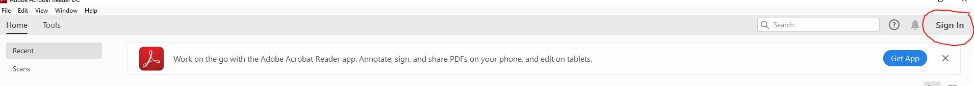 No SIGN IN option on Toolbar Adobe Reader DC | Community