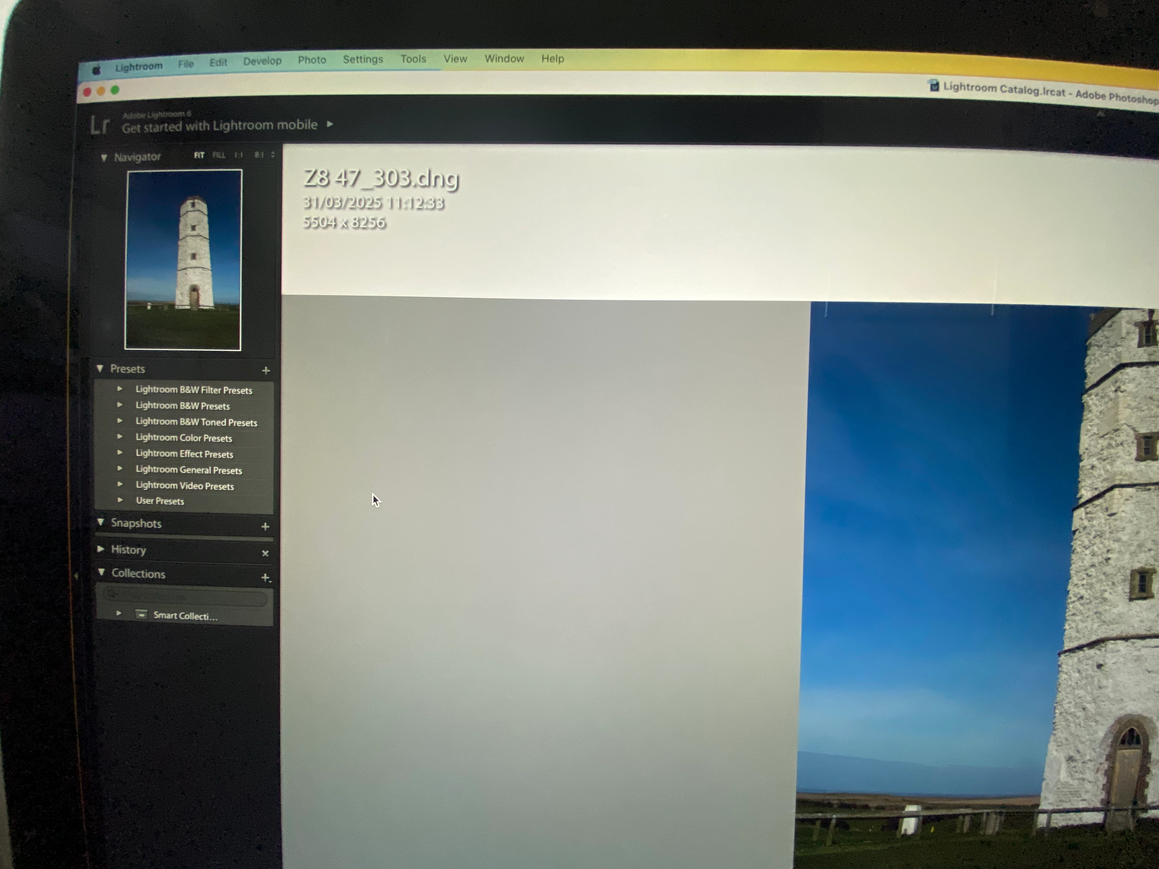 Lightroom 6 help with a white box across screen | Community