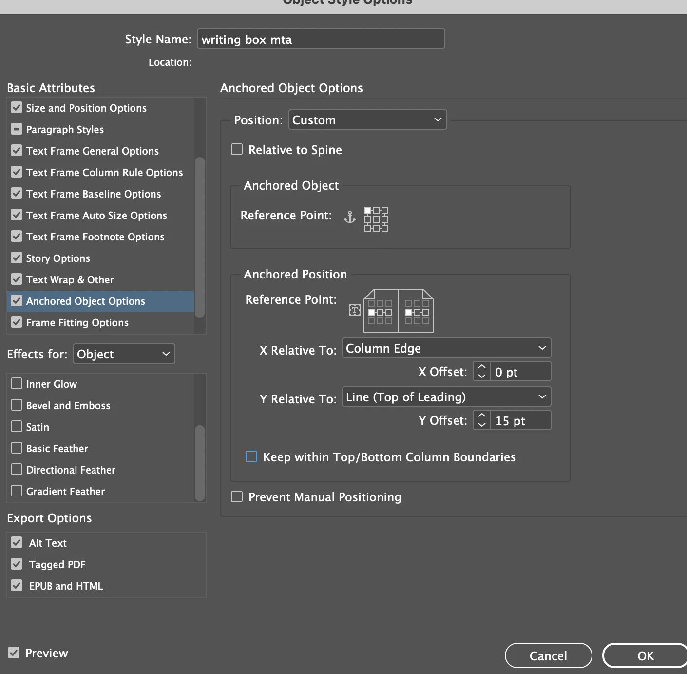 Keeping anchored object in frame - creating space for reader to write ...