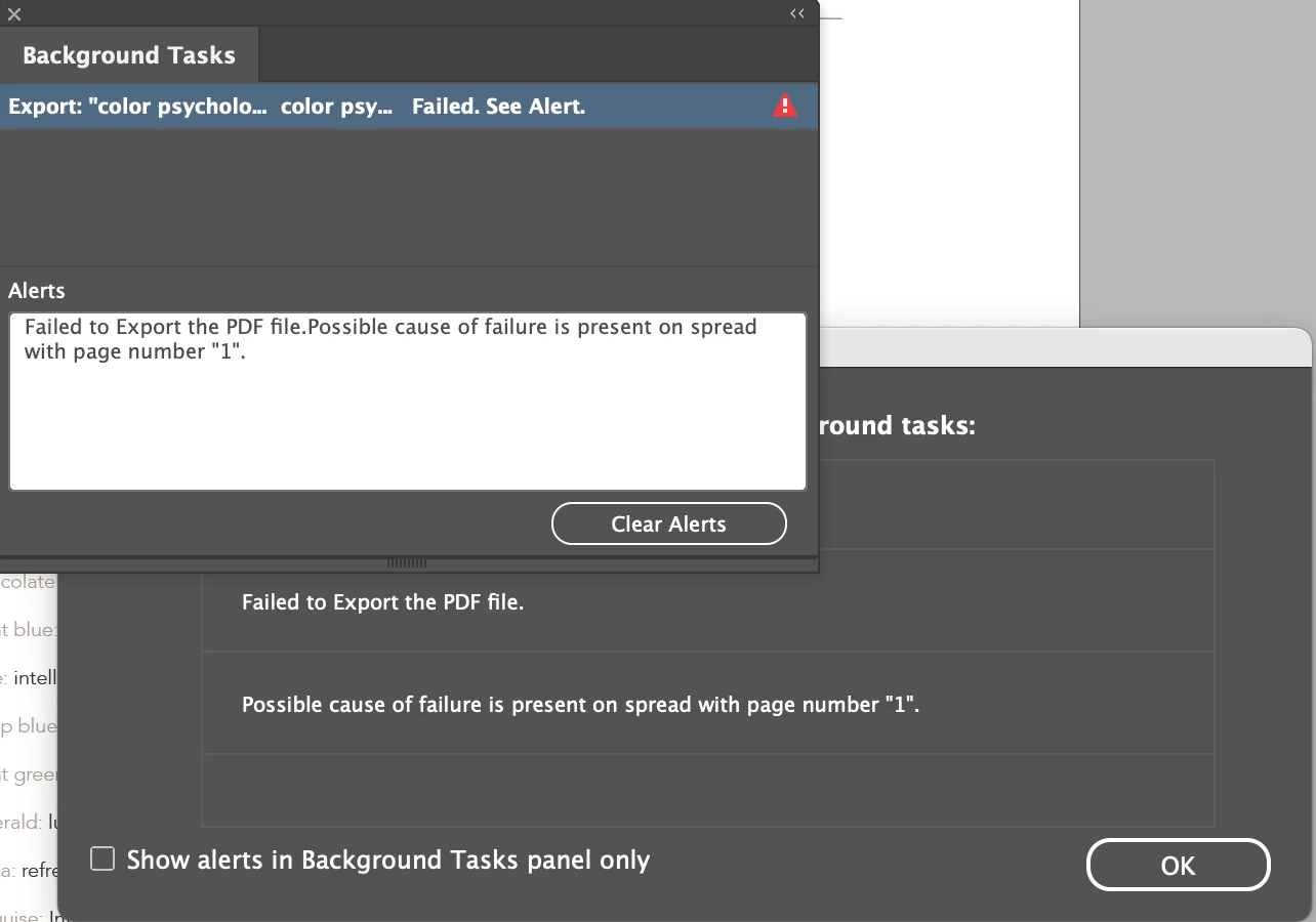 Failed to Export the PDF file. Possible cause of failure is present on ...