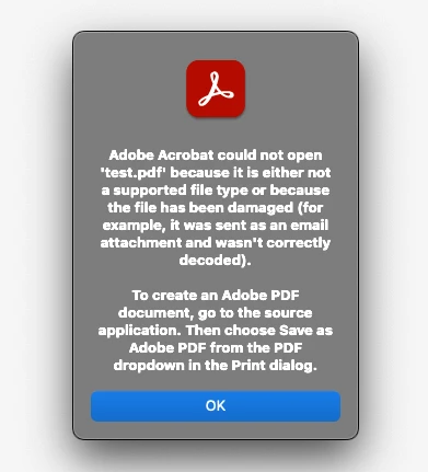 PDF Created by Print to PDF adobe acrobat could not open because it is ...