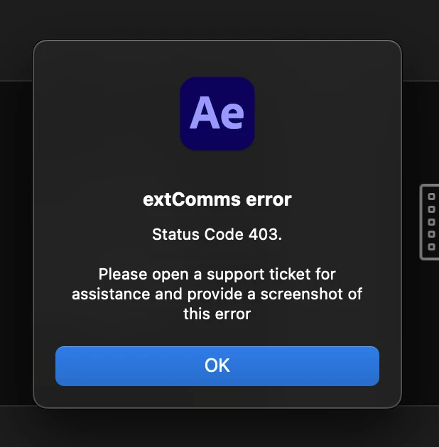 Getting an error when I open After Effects - extcomms error Status Code ...