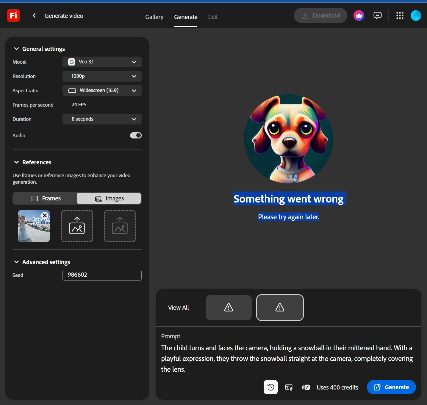 i have been trying to generate a video from a photo for 5 days, and it ...