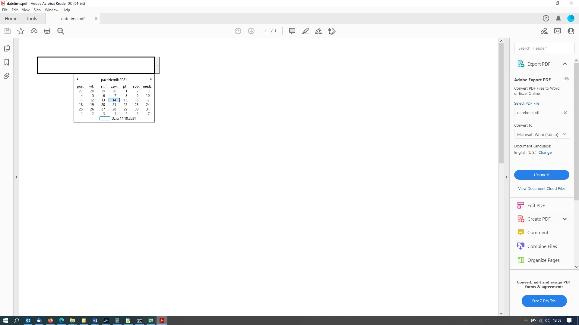 Acrobat Pro 2020 - datetime picker not working. | Community