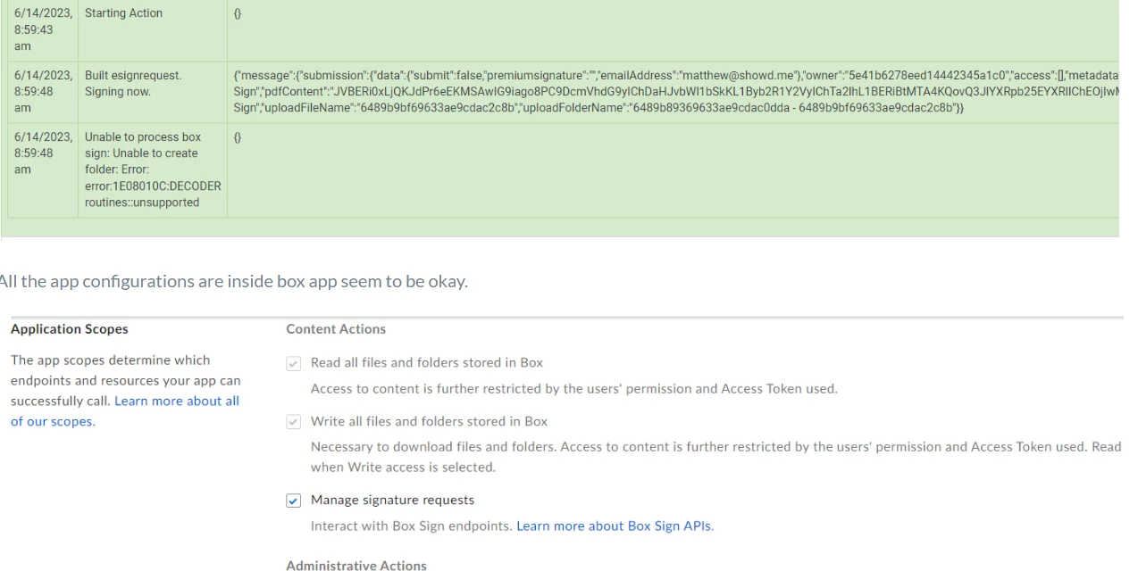 Unable to process box sign. Unable to create folder | Community