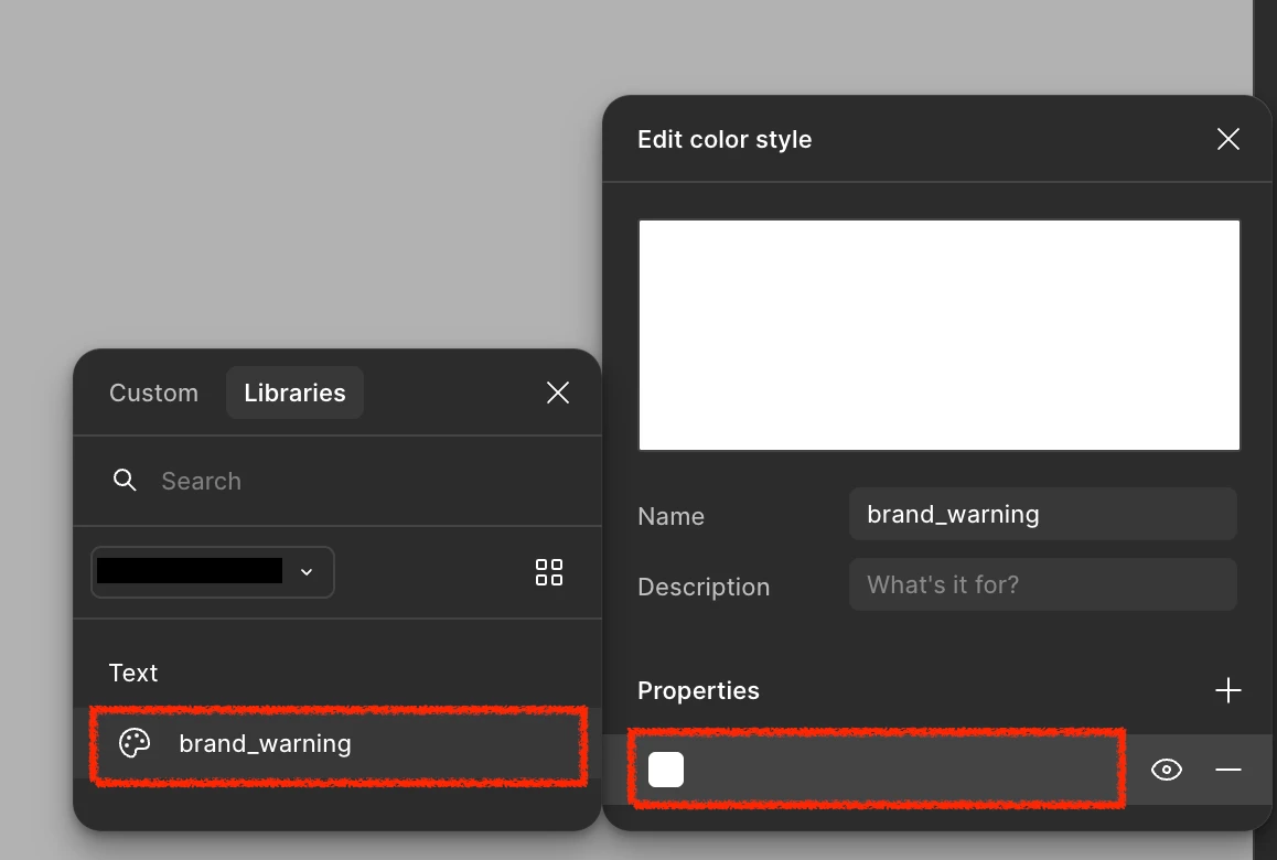 Published Variables appear blank (no name, no color) in Color Style ...