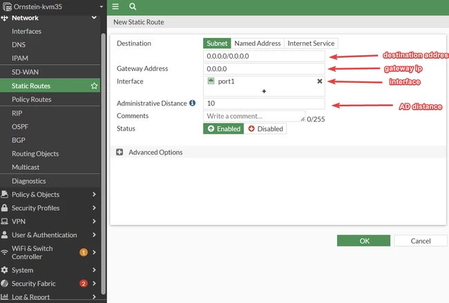 Technical Tip: How to create a static route on FortiGate from the GUI ...