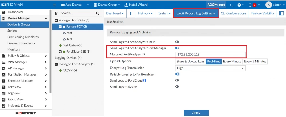 Technical Tip: How to enable FortiAnalyzer Logging on FortiGate using ...
