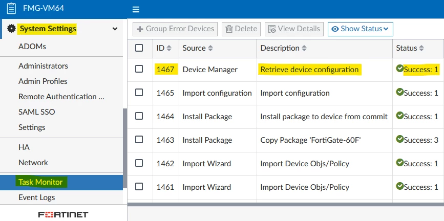 Technical Tip: Retrieve FortiGate configuration in FortiManager using ...