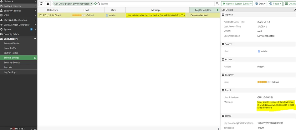 Technical Tip: How to check FortiGate upgrade events logs | Community