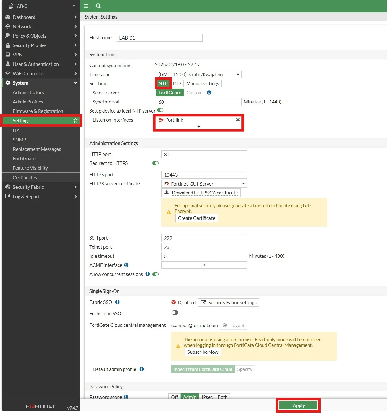 Technical Tip: How to configure the FortiLink interface on the ...