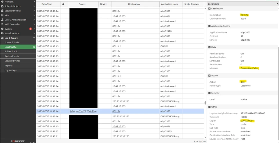 Technical Tip: IPv6 deny log ID 0001000014 was recorded even though ...
