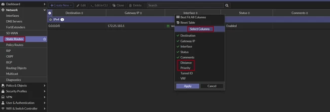 Technical Tip: How to create a static route on FortiGate from the GUI ...