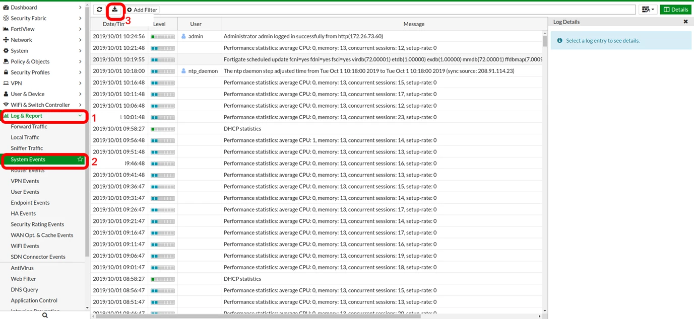 Technical Tip: How to download logs from FortiGate GUI | Community