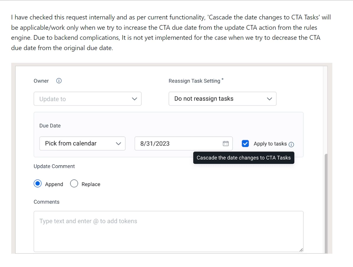 Horizon Rules: Update CTA Due Date and cascade to CTA Tasks - Allow for ...