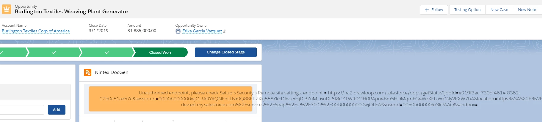 Drawloop - Component error - Remote site settings | Community