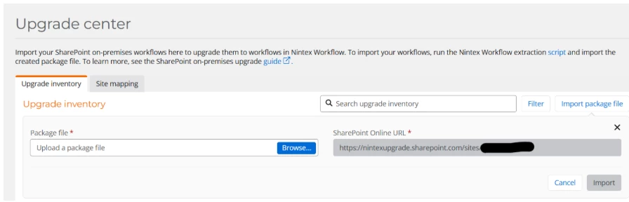 Nintex On-Premises Upgrade tooling: Importing package file in the Upgrade Center without a ...