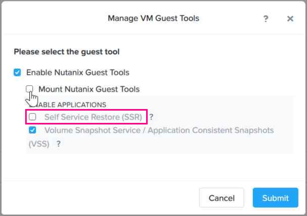 How To Avoid Self Service Restore Icon When Feature Is Not Enabled Nutanix Community