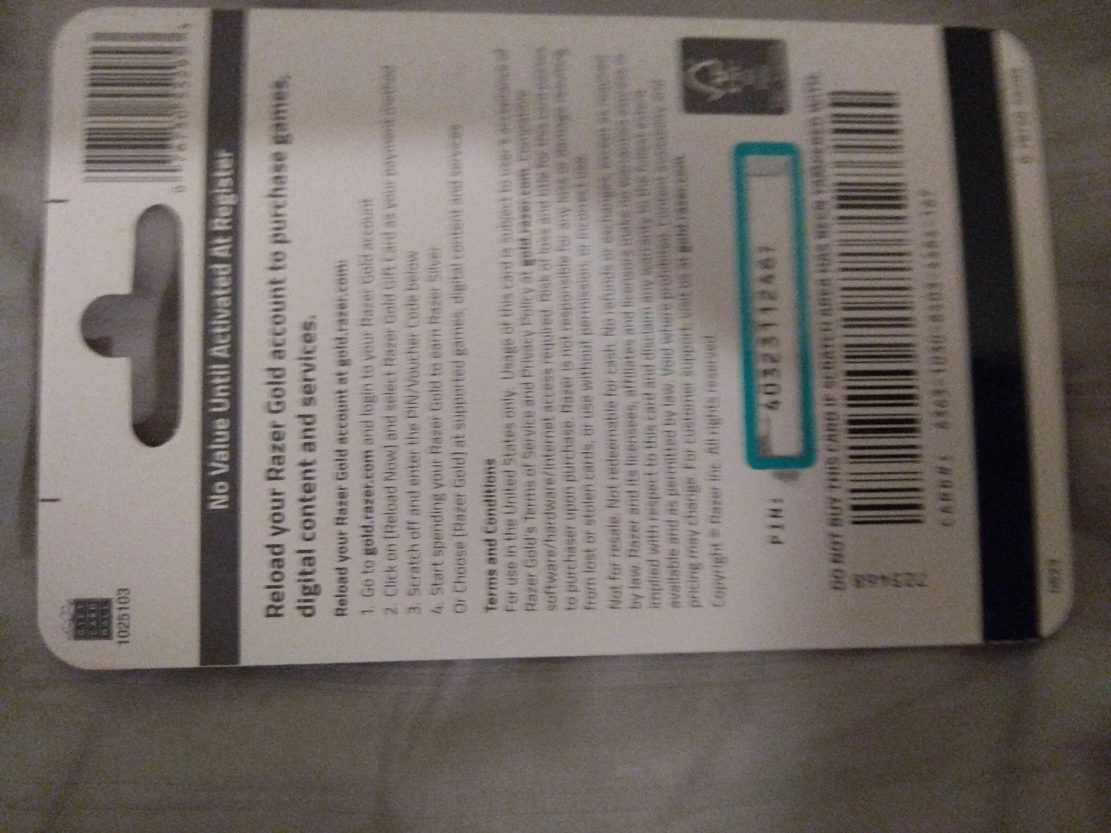 over scratch razer gold $40 Last 4 code missing | Razer Insider