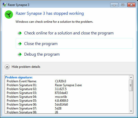 Windows Startup Razer Synapse 3 Crash Razer Insider