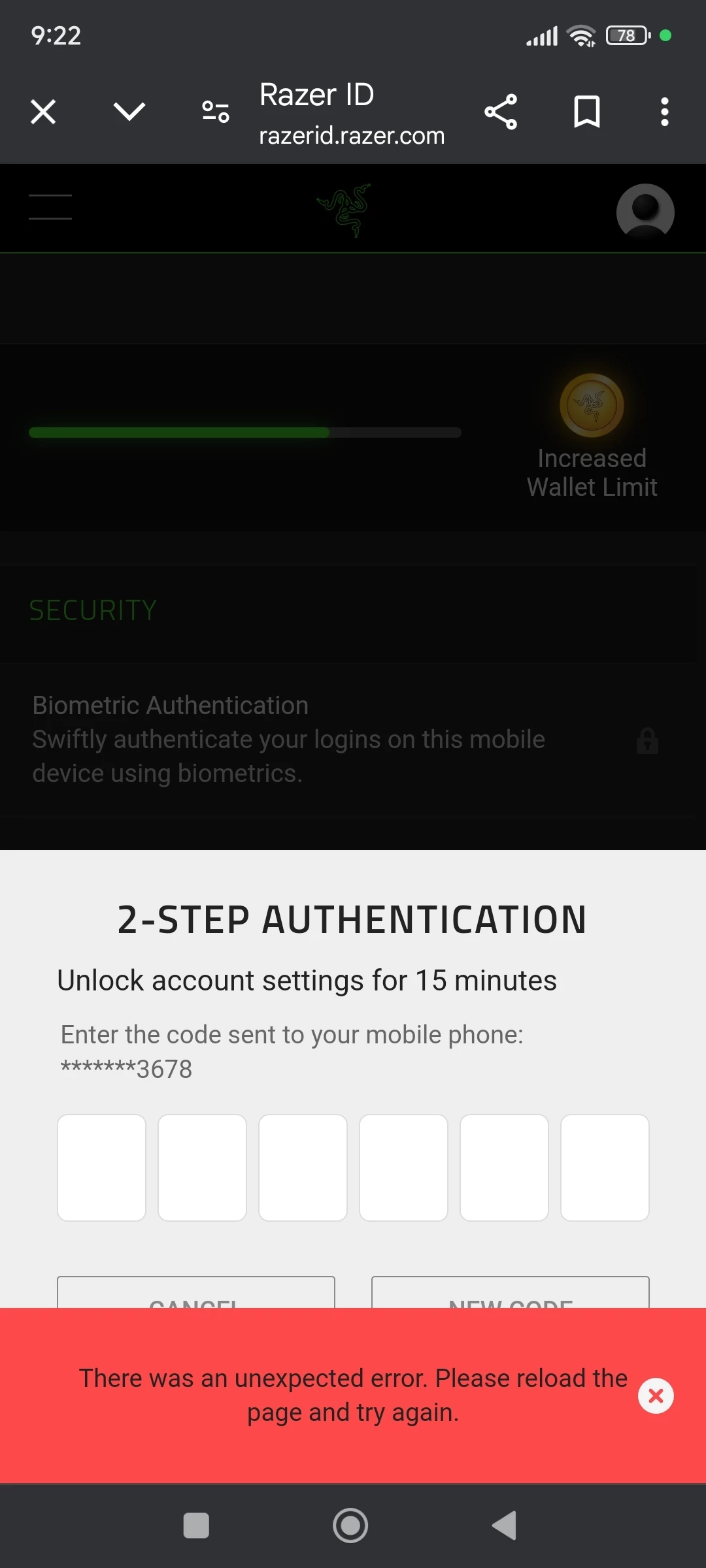 problem cant get otp code | Razer Insider
