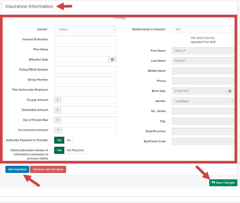 Client: Add Insurance in the Client Portal | Ensora Experience
