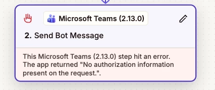 "No authorization information present on the request" Teams error ...