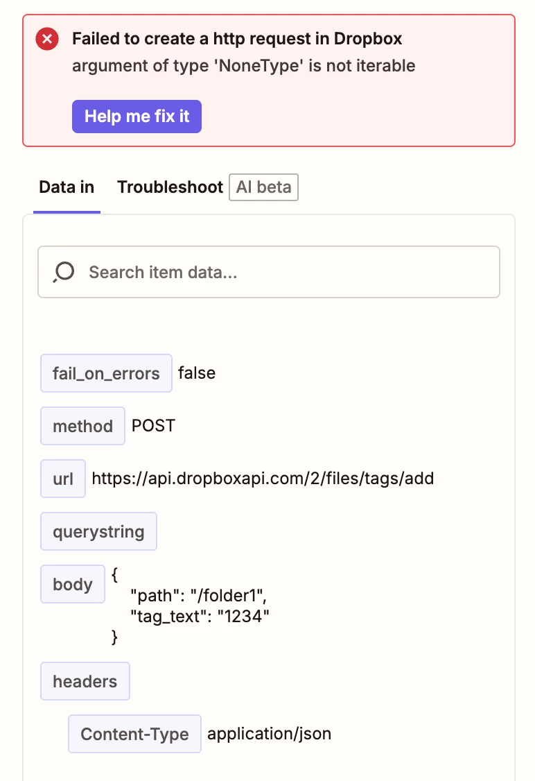 Failed to create a http request in Dropbox argument of type 'NoneType ...