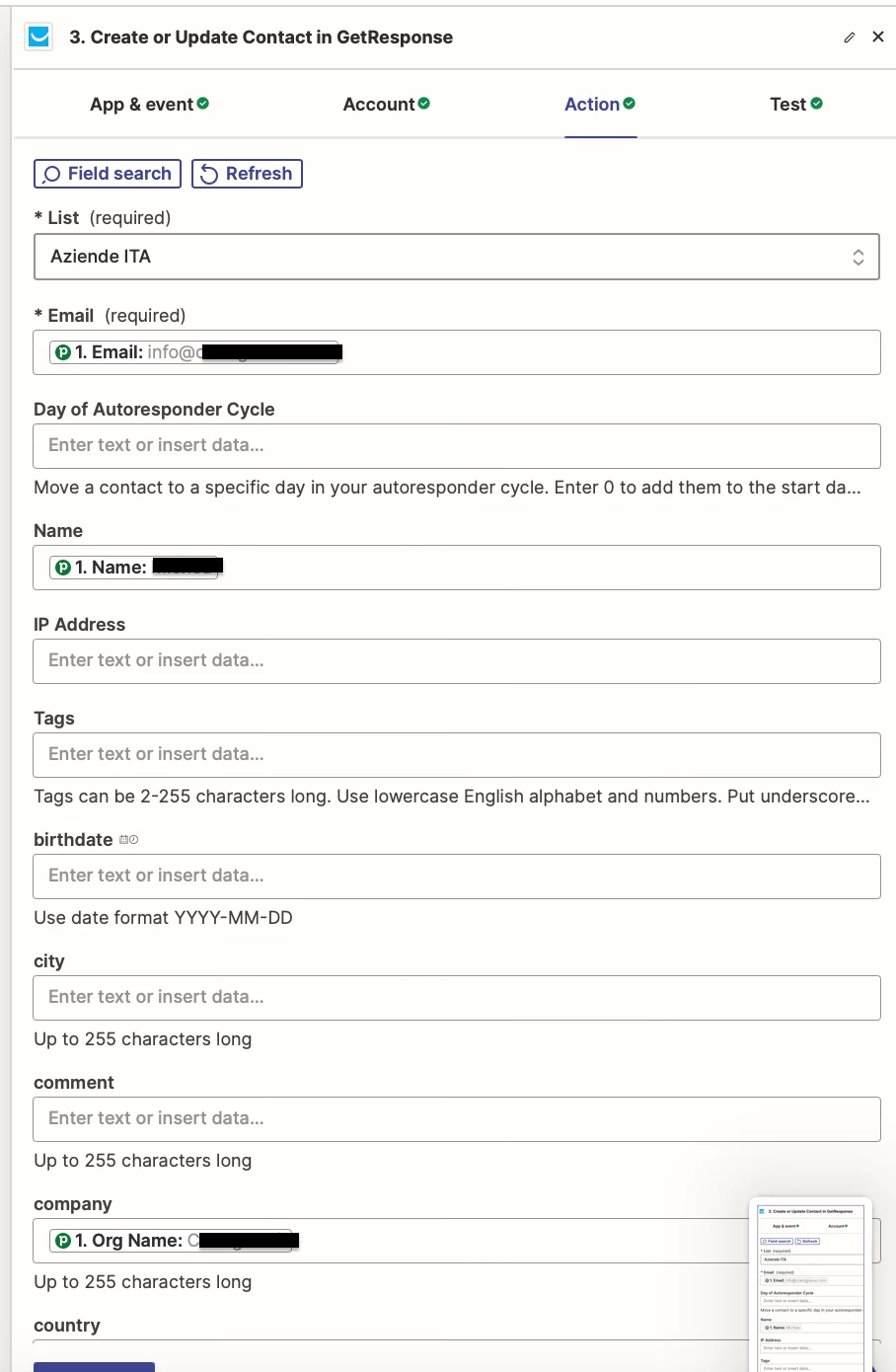 GetResponse Error code 303 fieldName etichetta message Value GetResponse Error code 303 fieldName etichetta message Value