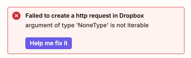 Failed to create a http request in Dropbox argument of type 'NoneType ...