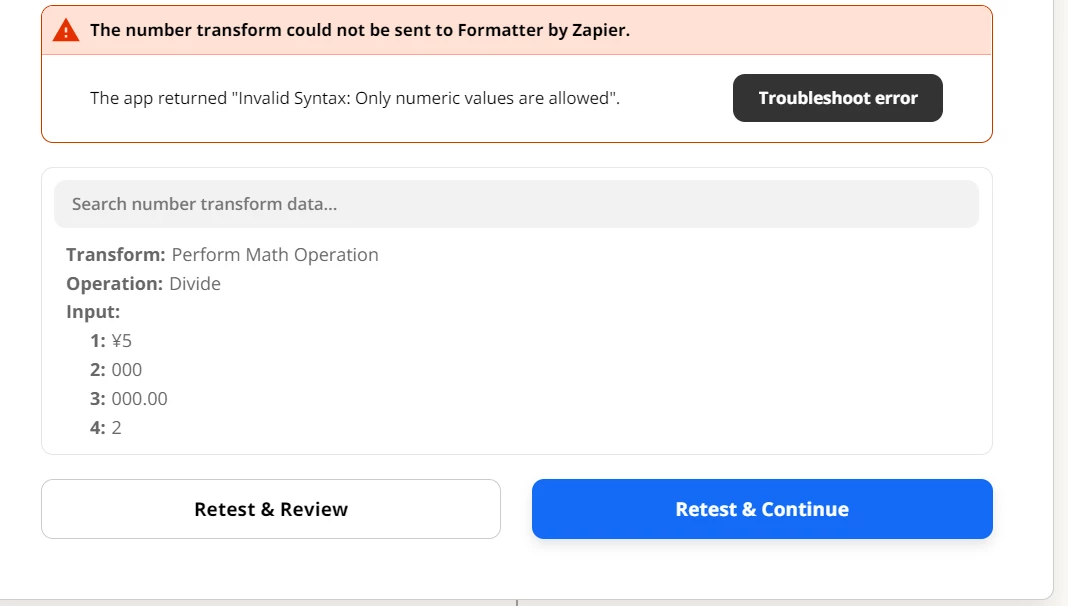 Formatter Math Operations Error Invalid Syntax Only Numeric Values Are Allowed Zapier 